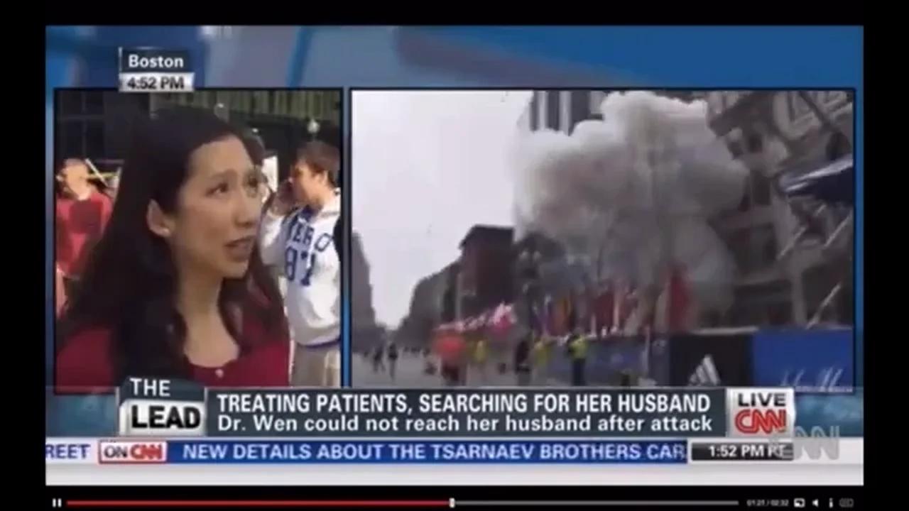 Covid expert Dr. Leana Wen at the staged Boston Marathon bombing (CNN, 2013)