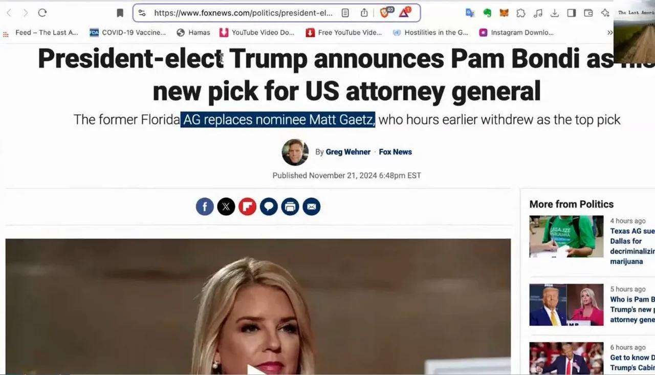 Israel First Pam Bondi Trumps Pick For Attorney General