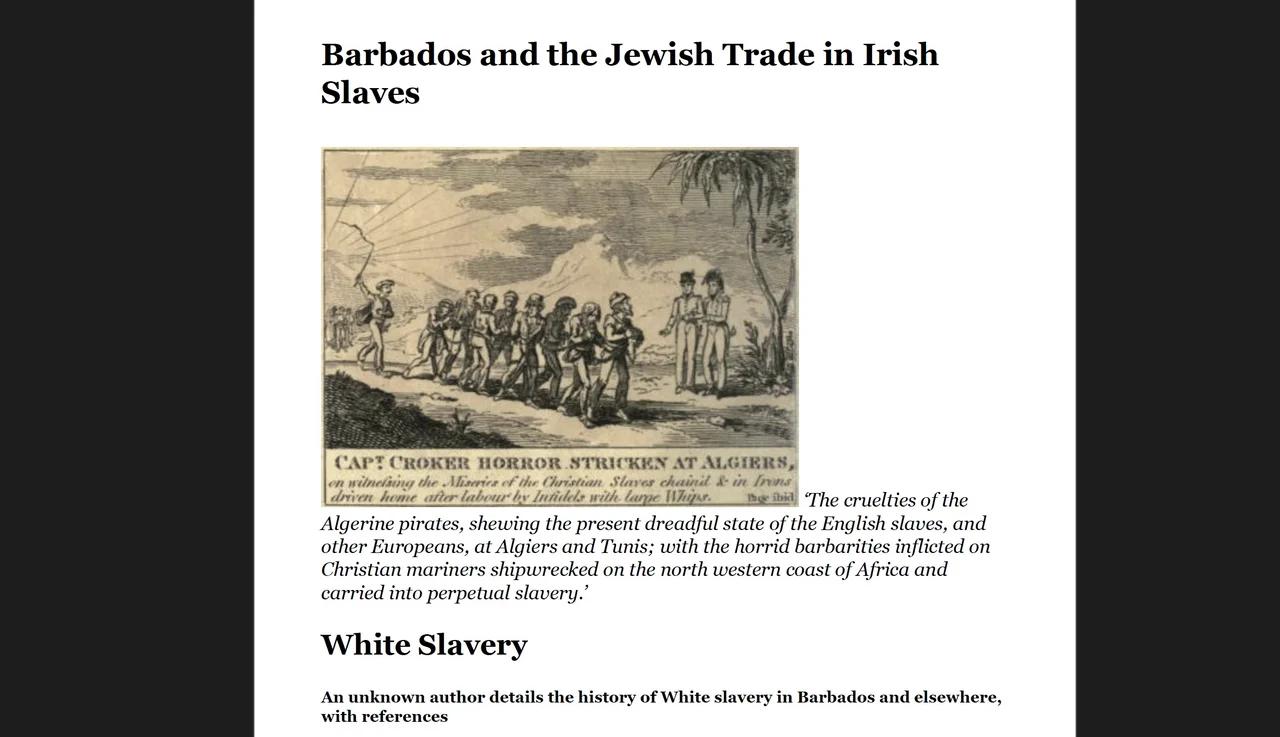 White Slavery - Barbados and the Jewish Trade in Irish Slaves