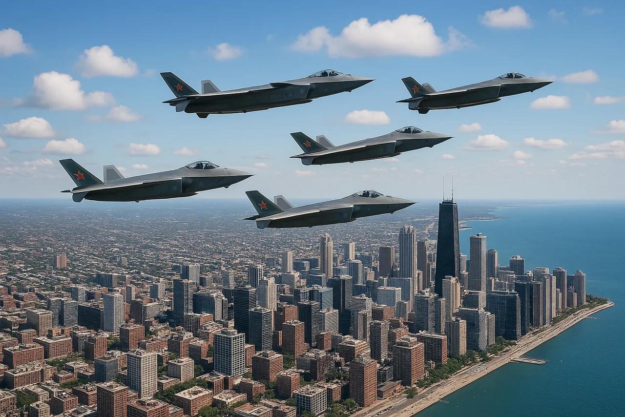 Chinese fighter jets over Chicago (AI generated image)