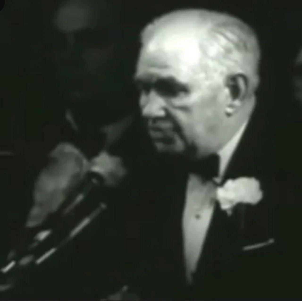 Robert Welch, American businessman and Founder of the John Birch Society, giving a speech in 1958.