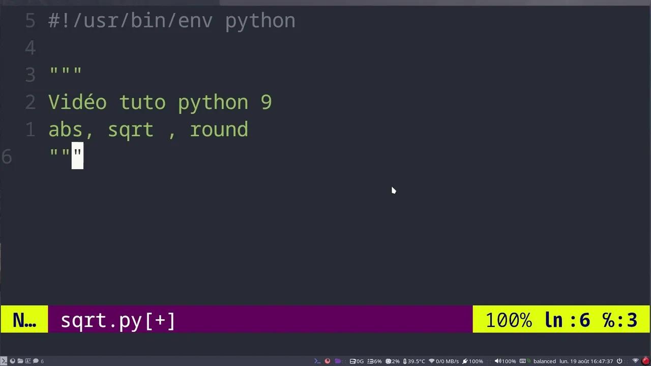 Tuto python 09 : racine carrée, puissances, valeur absolue et pi
