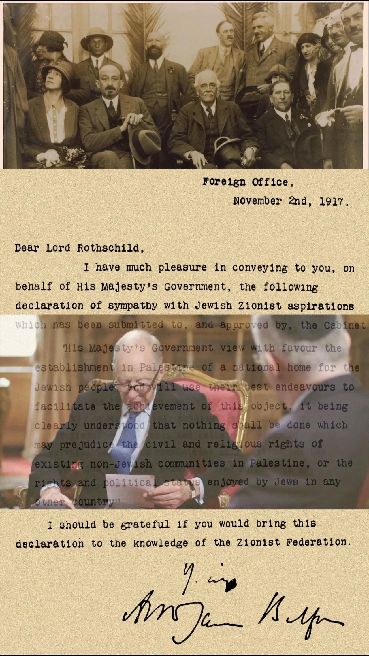 The Balfour declaration as read by Jacob, 4th Lord Rothschild