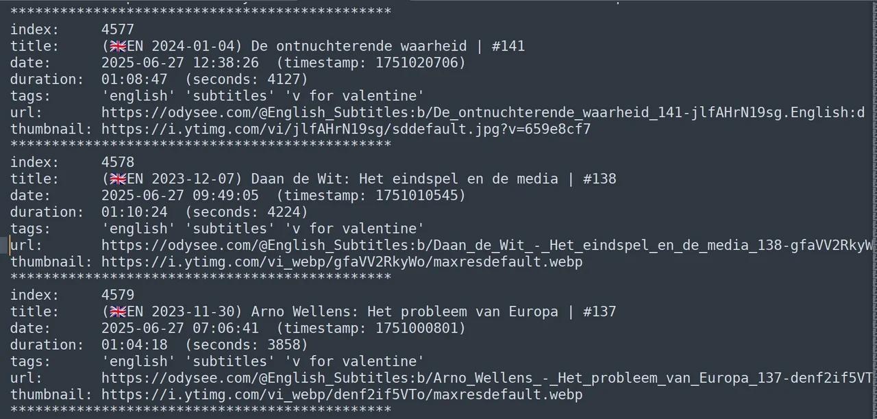 English Subtitles Index (Text Format)