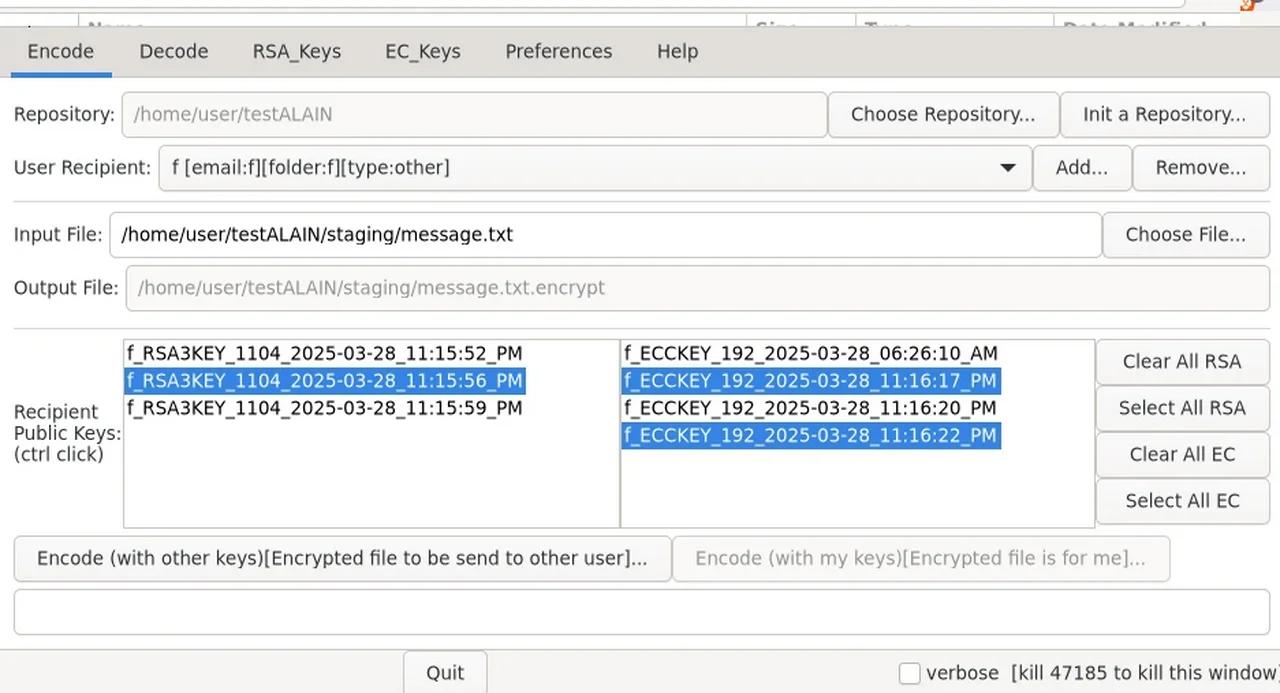 [Encryption GUI interface] RSA and Elliptic Curve keys works - Keys ...