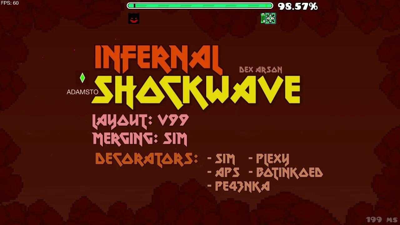 Geometry Dash 幾何衝刺: Infernal Shockwave by V99 (Weekly Demon) (3 coins) (60fps gameplay)