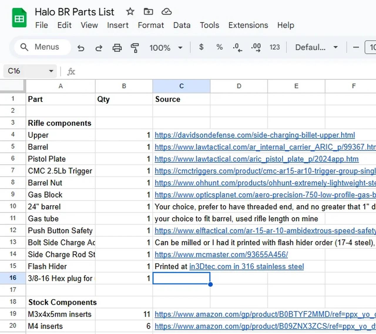 Halo BR15 Parts List