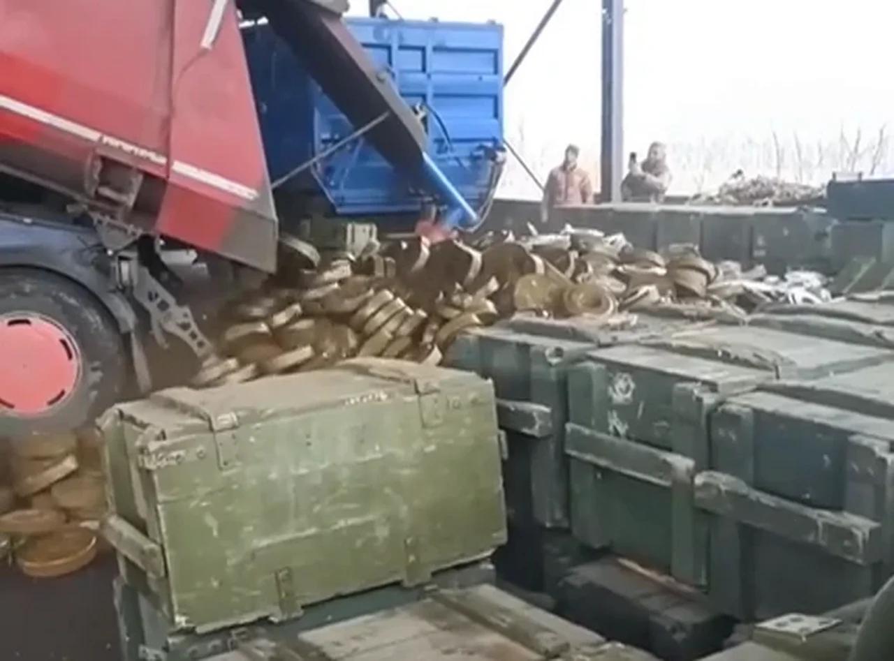 Ukrainian military delicately unload TM-62M anti-tank mines