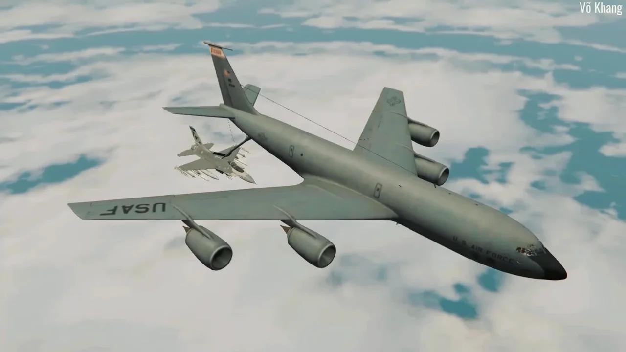 F-16 Fighter Jet Air Refueling with KC-135R tanker
