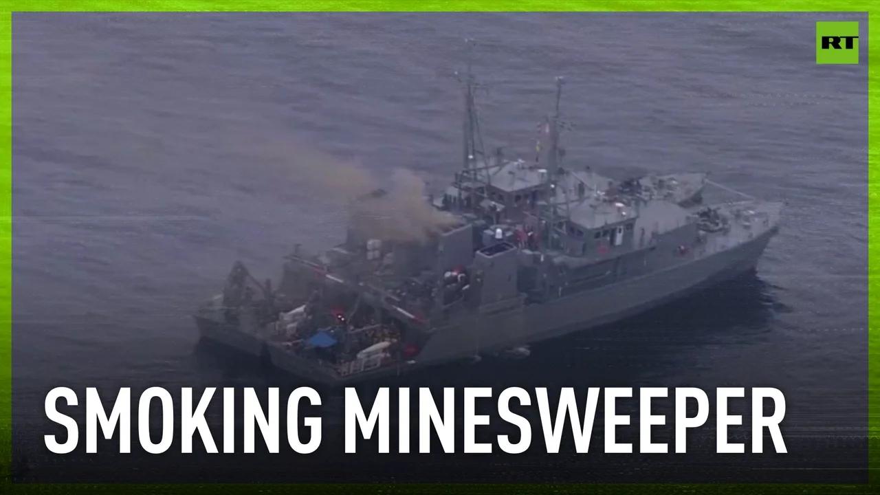 Japanese minesweeper vessel ablaze off Fukuoka Prefecture