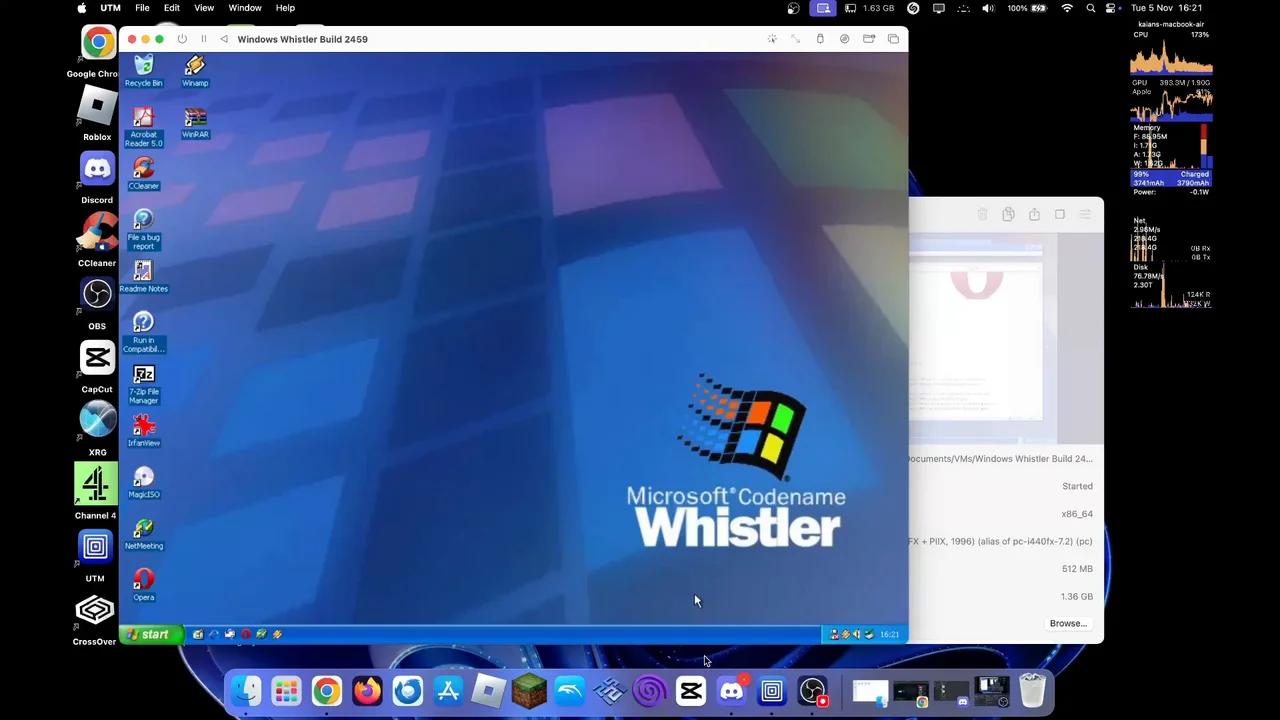 Windows Whistler Build 2459 in UTM