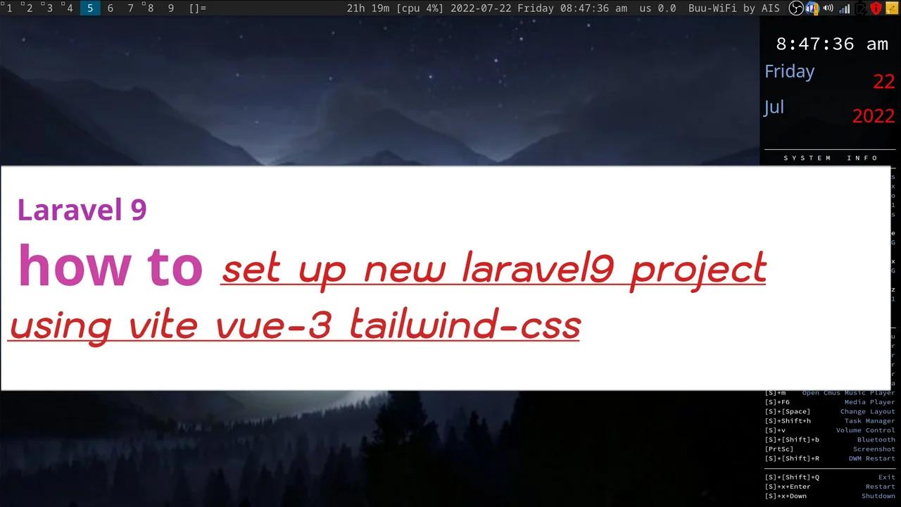 how do i setup new laravel-9 with vue-3 vite-3 and tailwind css