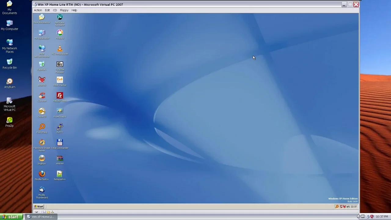 Windows XP Home Edition Lite RTM (Norwegian) on Virtual PC 2007