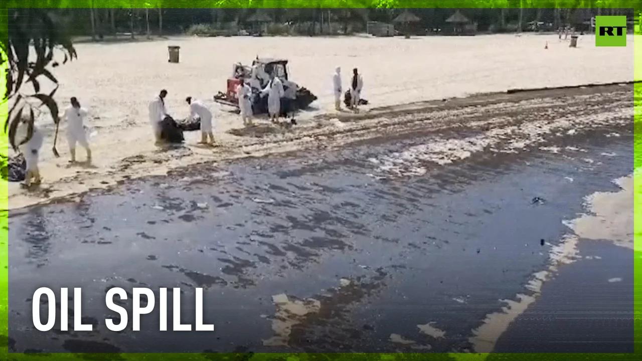 Clean-up underway as oil spill blackens Singapore's shoreline