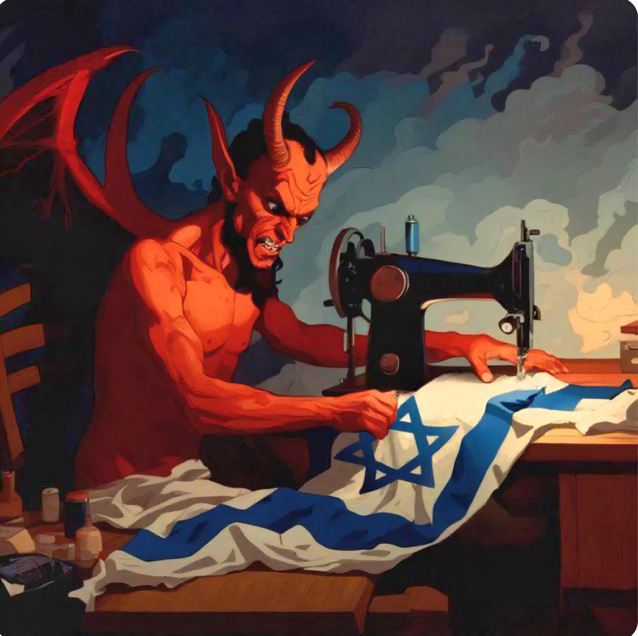 Satan Sewing Israel Flag
