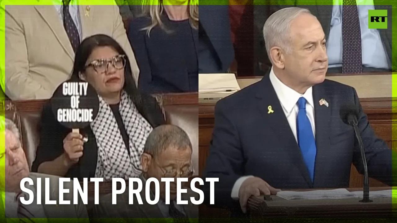‘War criminal’: US lawmaker silently protests during Bibi's speech in ...