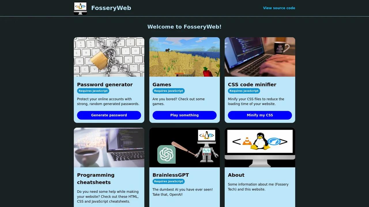 Fossery Web new design, indication of JavaScript usage
