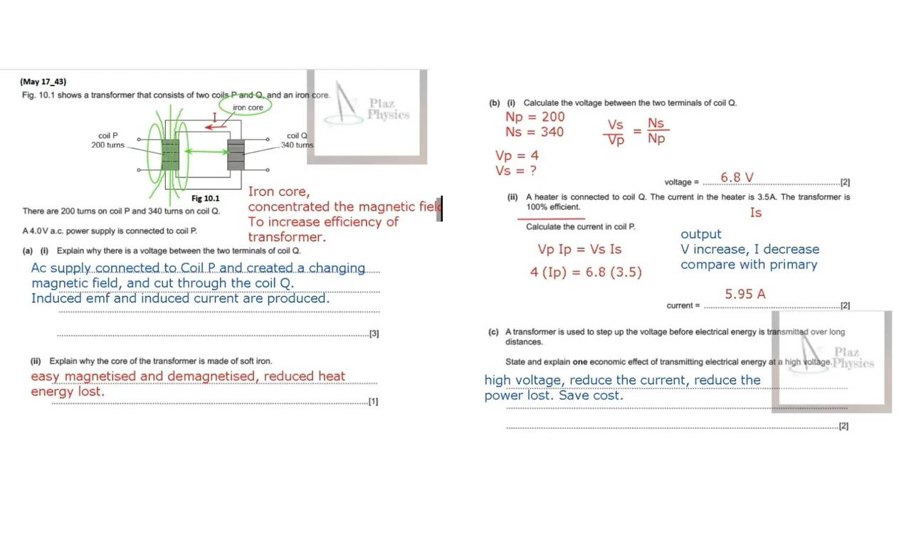 Transformer Electromagnet Electromagnetism Physics Past Year Solving
