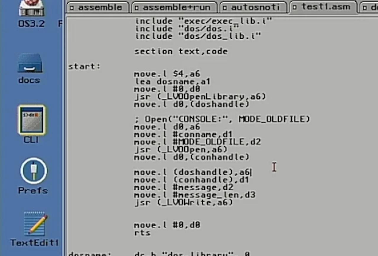 Wir lernen m68k Assembler! #1: TextEdit, snoti, vasm, Hello World! (MiSTerFPGA Amiga Retro Coding)