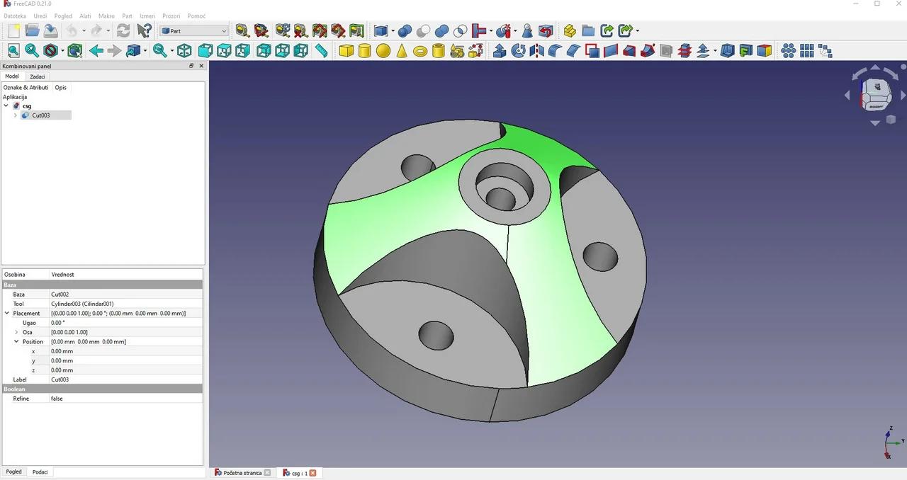 FreeCAD - Modeliranje pomoću primitiva (CSG - Constructive solid geometry)