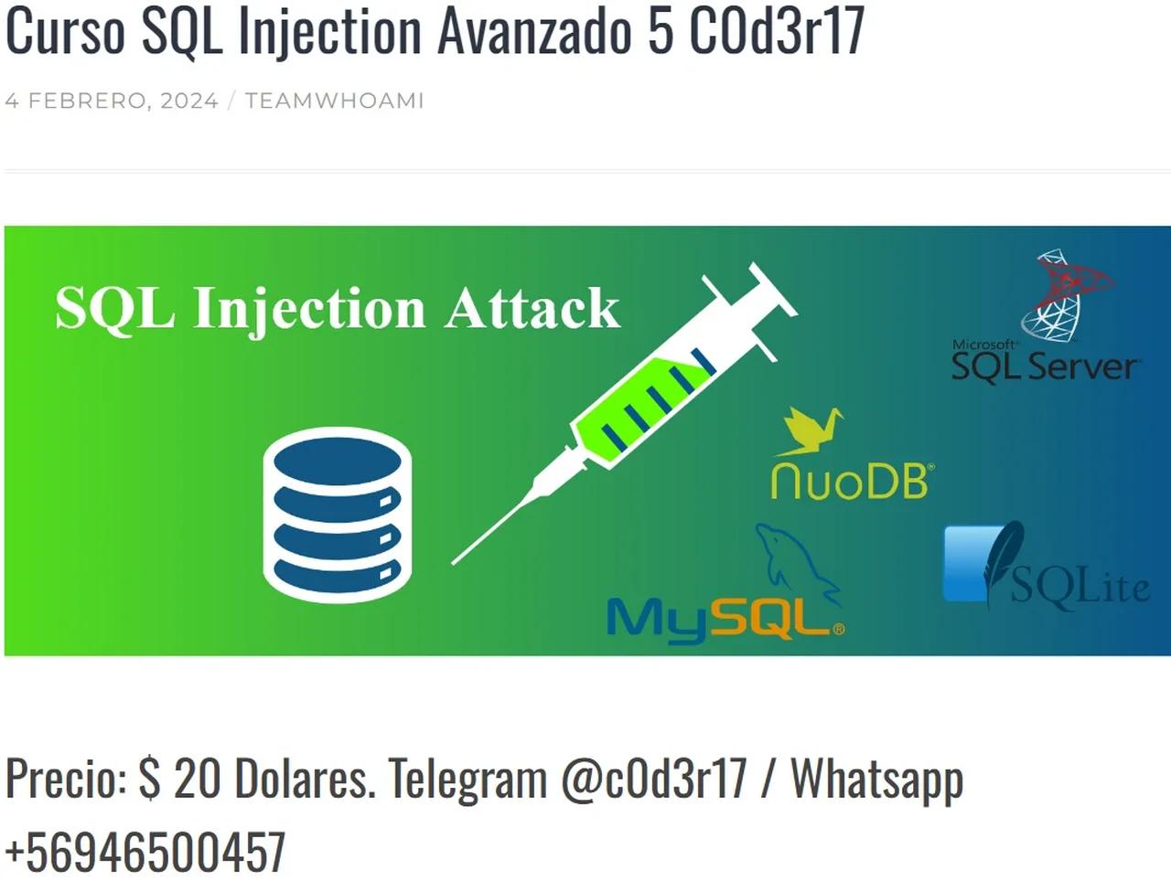Curso SQL Injection Avanzado 5 C0d3r17