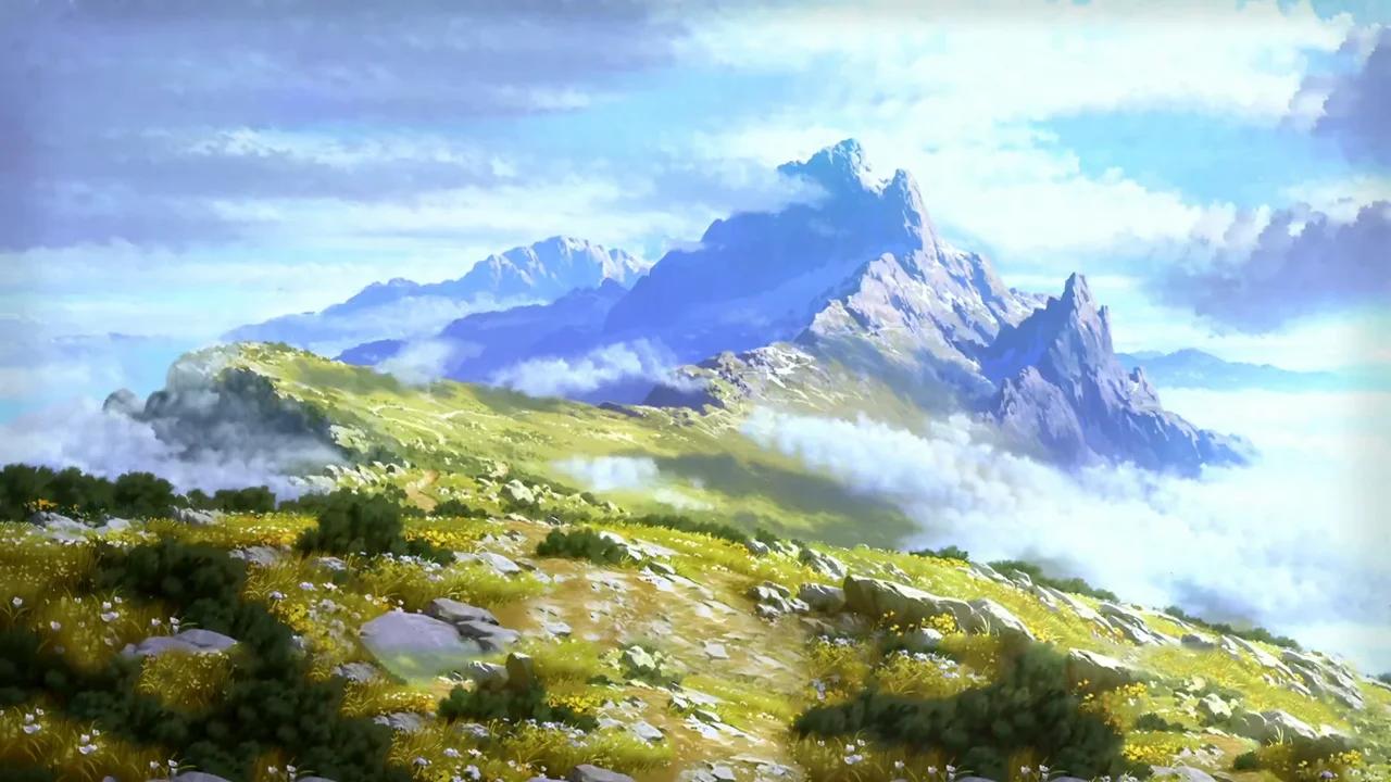 Fantasy Anime Valley Clouds Hills | Landscape - Live Wallpaper