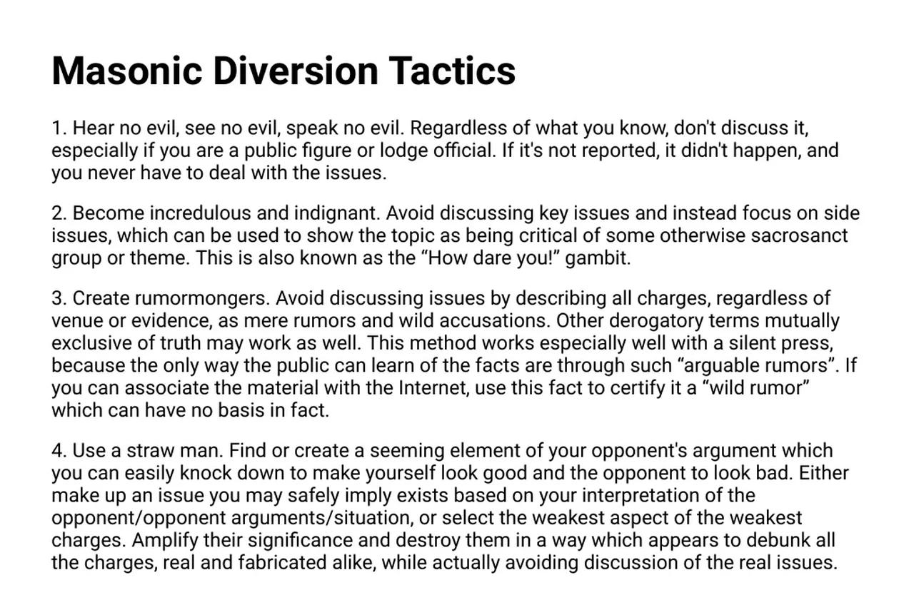 Masonic Diversion Tactics