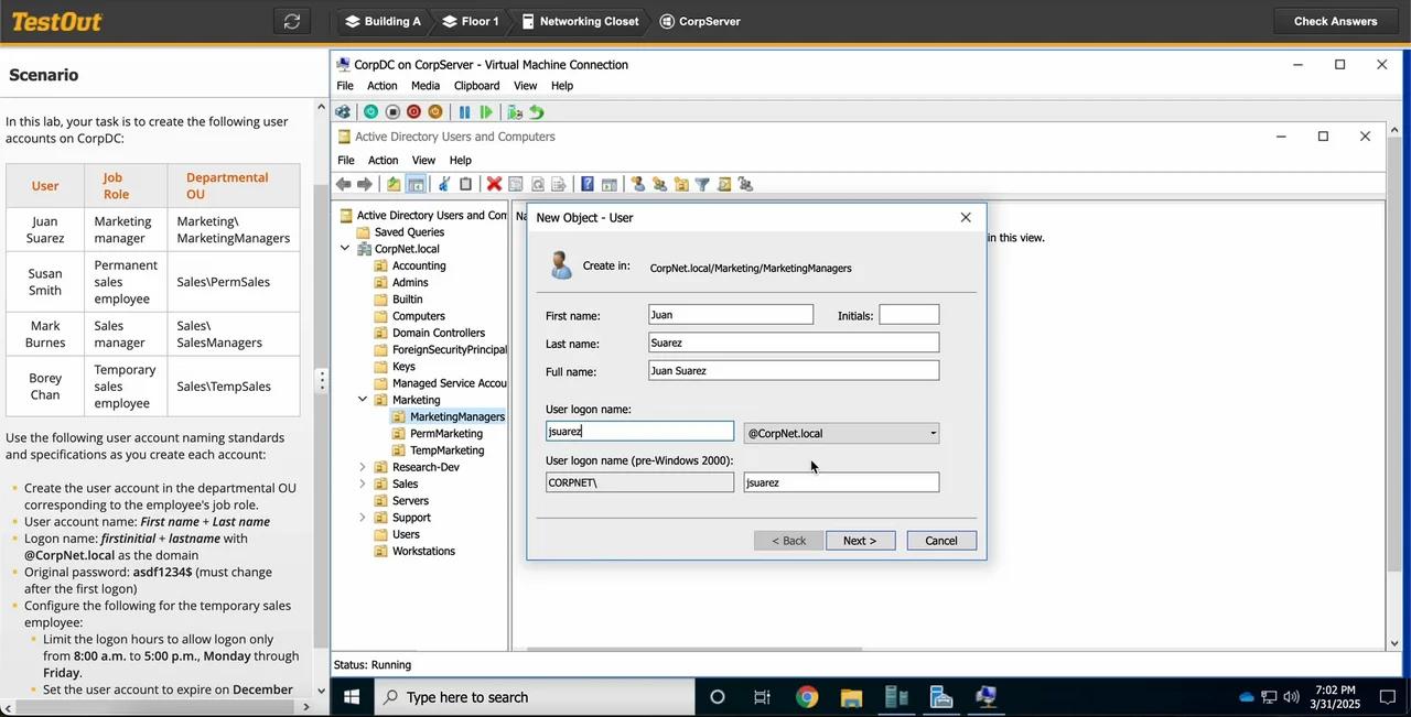 TestOut Security Pro Labs - 4.4.11 Create User Accounts