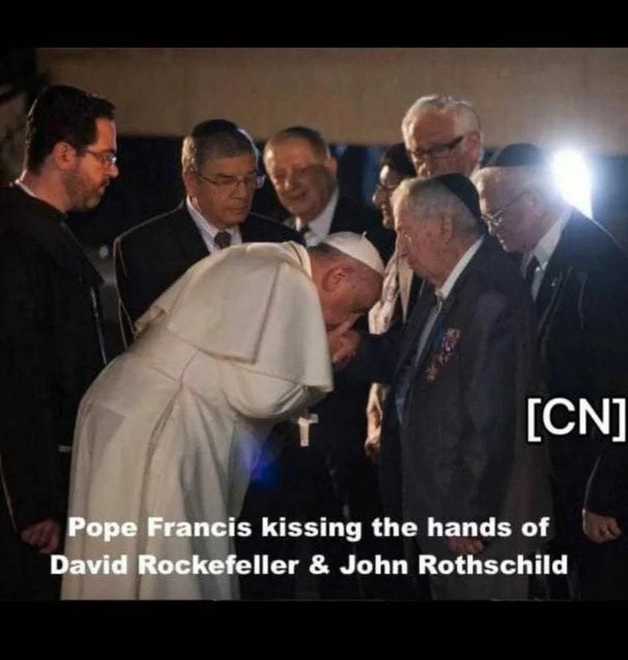 Pope Francis kissing the hand of his Jewish master Rothschild